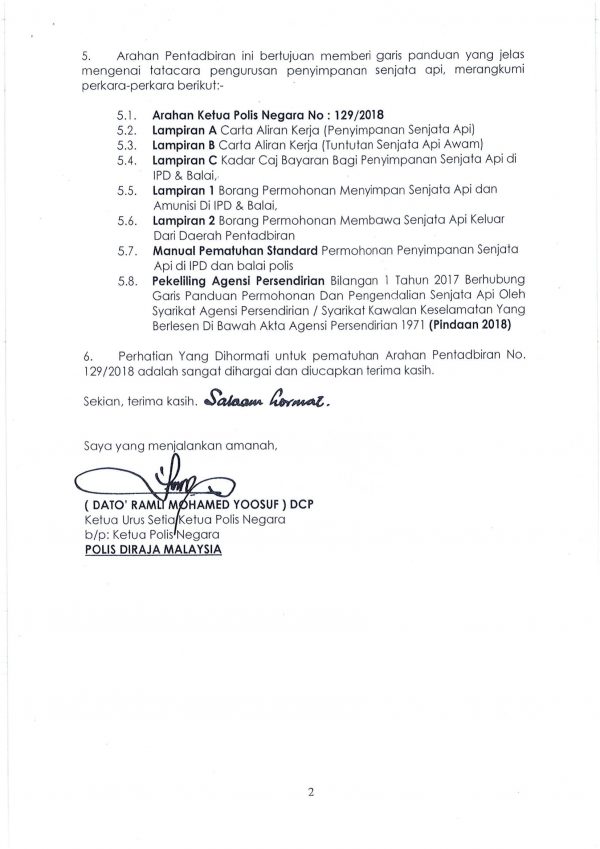 SURAT EDARAN PIKM KE 2/2019: TATACARA PENGURUSAN PENYIMPANAN SENJATA ...