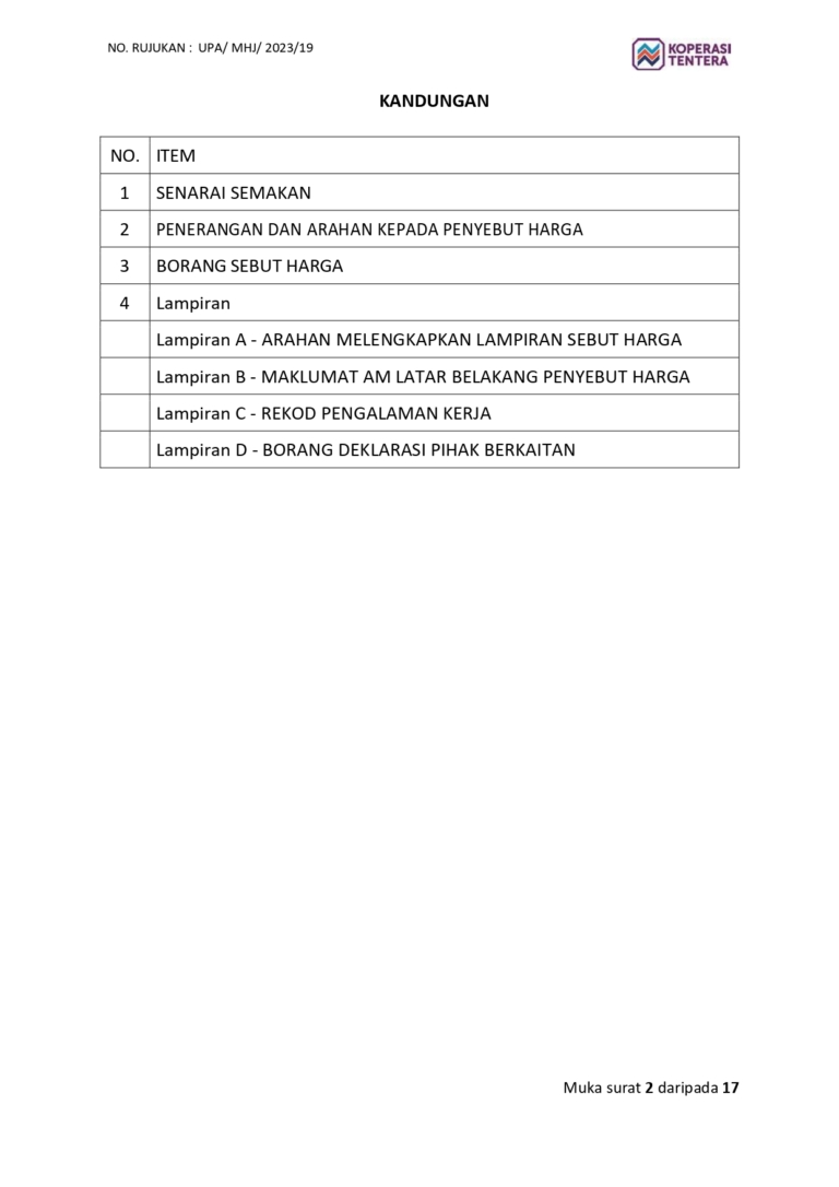 PELAWAAN TENDER PEROLEHAN PERKHIDMATAN PENGAWAL KESELAMATAN BERSENJATA ...