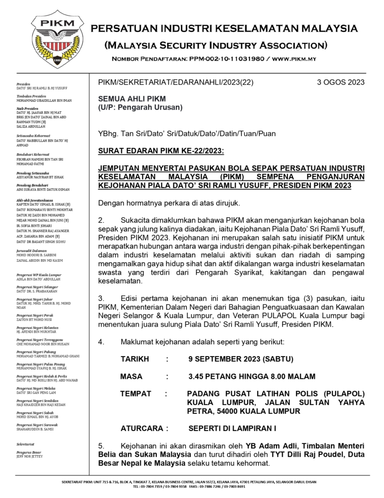 SURAT EDARAN PIKM KE-22/2023: JEMPUTAN MENYERTAI PASUKAN BOLA SEPAK ...