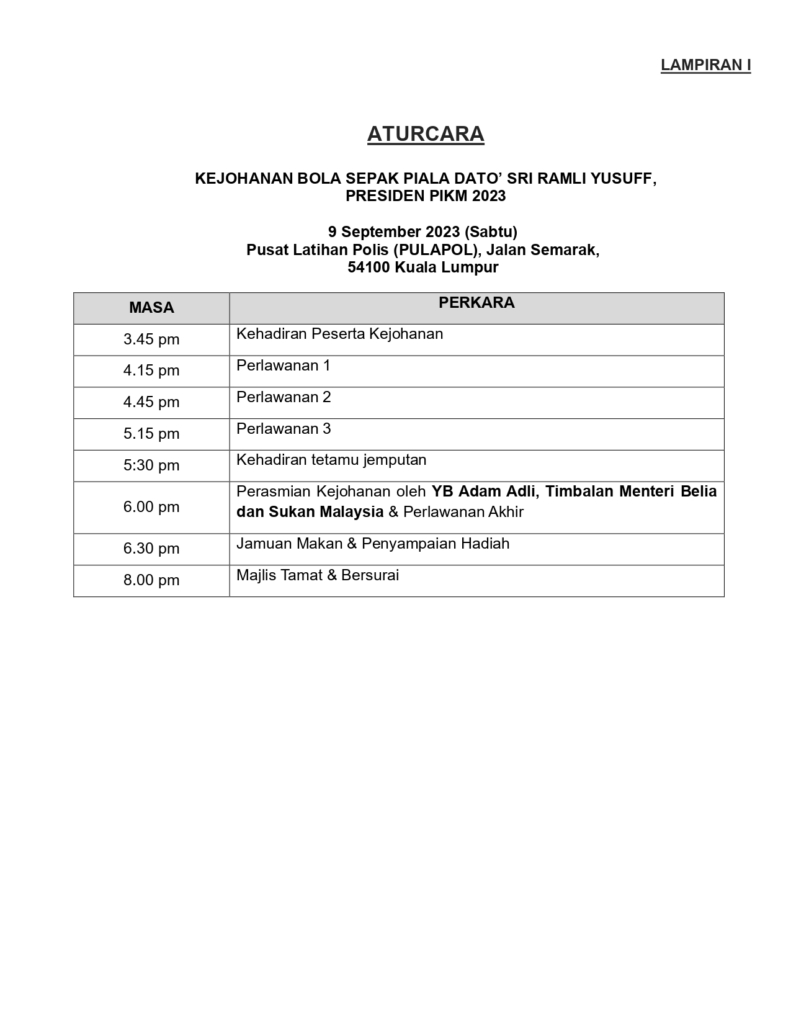 SURAT EDARAN PIKM KE-22/2023: JEMPUTAN MENYERTAI PASUKAN BOLA SEPAK PERSATUAN INDUSTRI ...