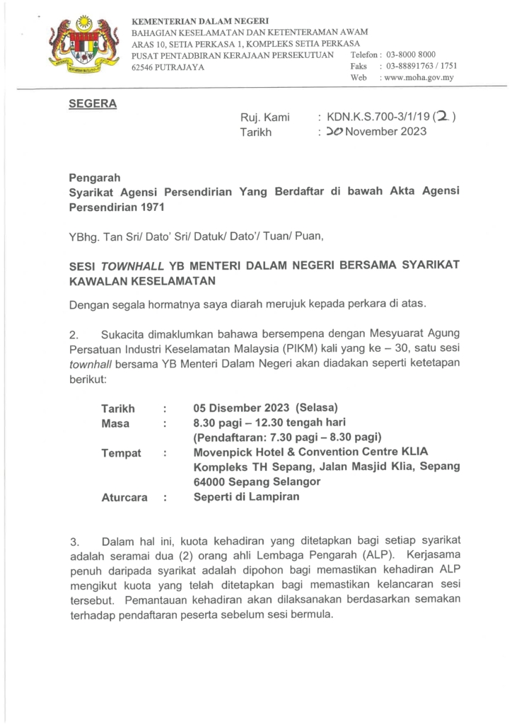 SURAT EDARAN PIKM KE-38/2023: SESI TOWN HALL YB MENTERI DALAM NEGERI ...