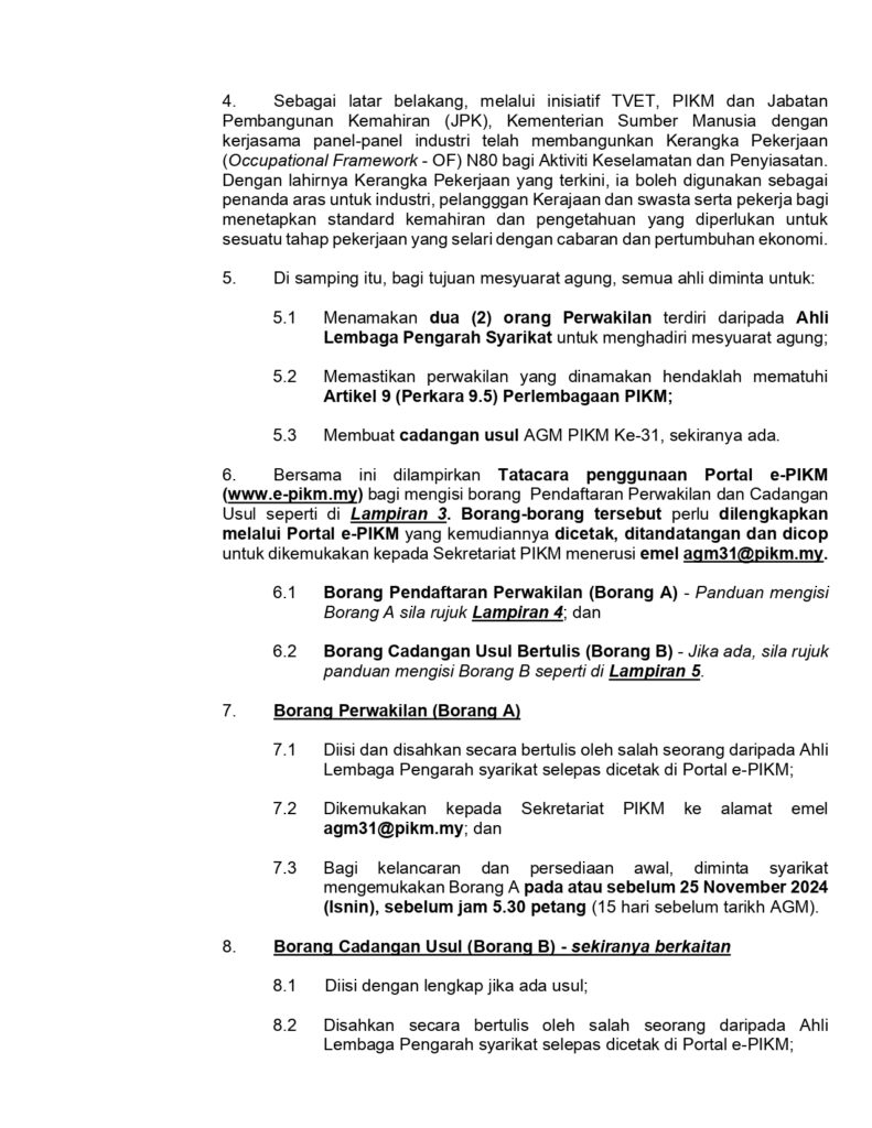 NOTIS MESYUARAT AGUNG TAHUNAN PERSATUAN INDUSTRI KESELAMATAN MALAYSIA (PIKM) KE-31 – pikm.my