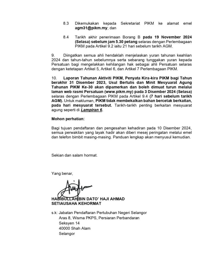 NOTIS MESYUARAT AGUNG TAHUNAN PERSATUAN INDUSTRI KESELAMATAN MALAYSIA (PIKM) KE-31 – pikm.my