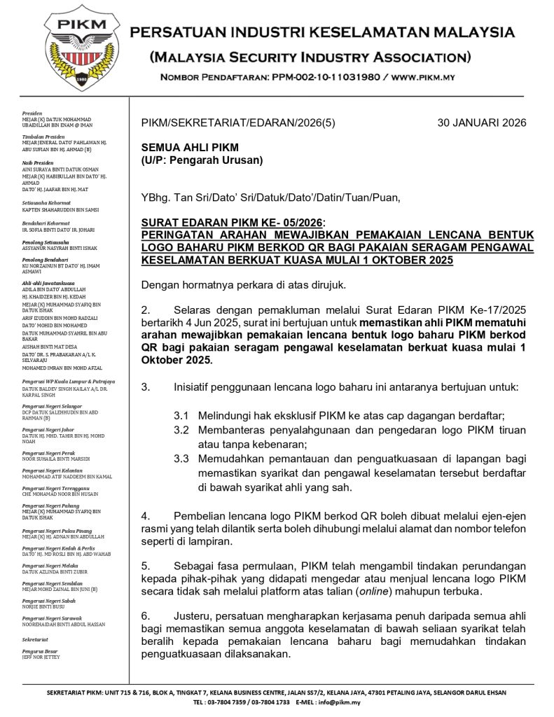 SURAT EDARAN PIKM KE- 05/2026: PERINGATAN ARAHAN MEWAJIBKAN PEMAKAIAN ...